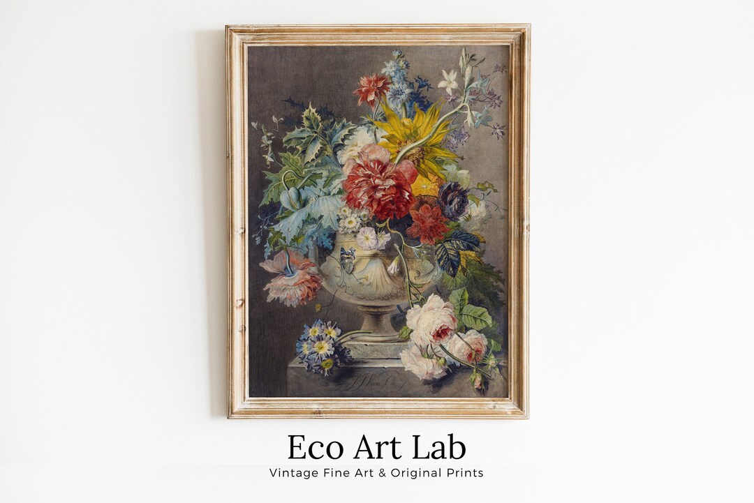Vintage Botanical Still Life Painting. Printable Bouquet of Flowers in ...