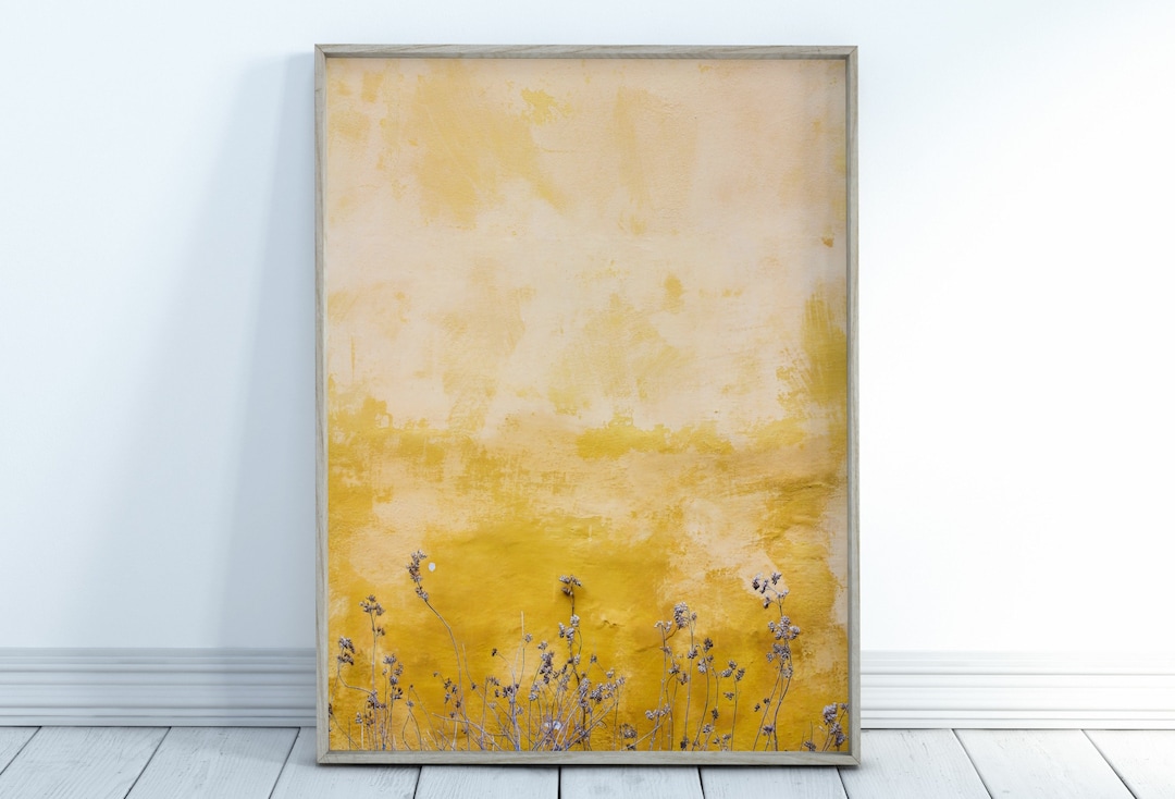 Minimalist Yellow Wall Texture With Flowers Printable Wall - Etsy