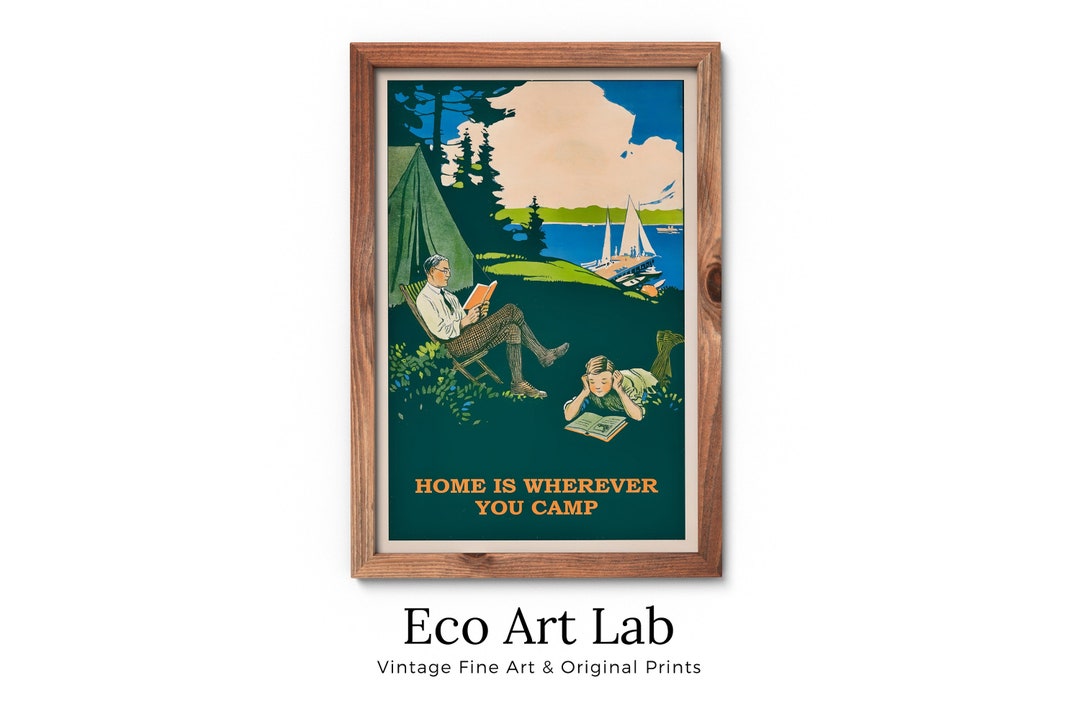 Retro, Vintage Camping Site Poster, Travel Poster, Camping Wall Art ...