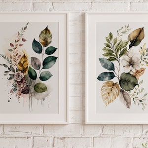 Botanical Prints Set of 2. Watercolor Gallery Wall Art. Floral ...