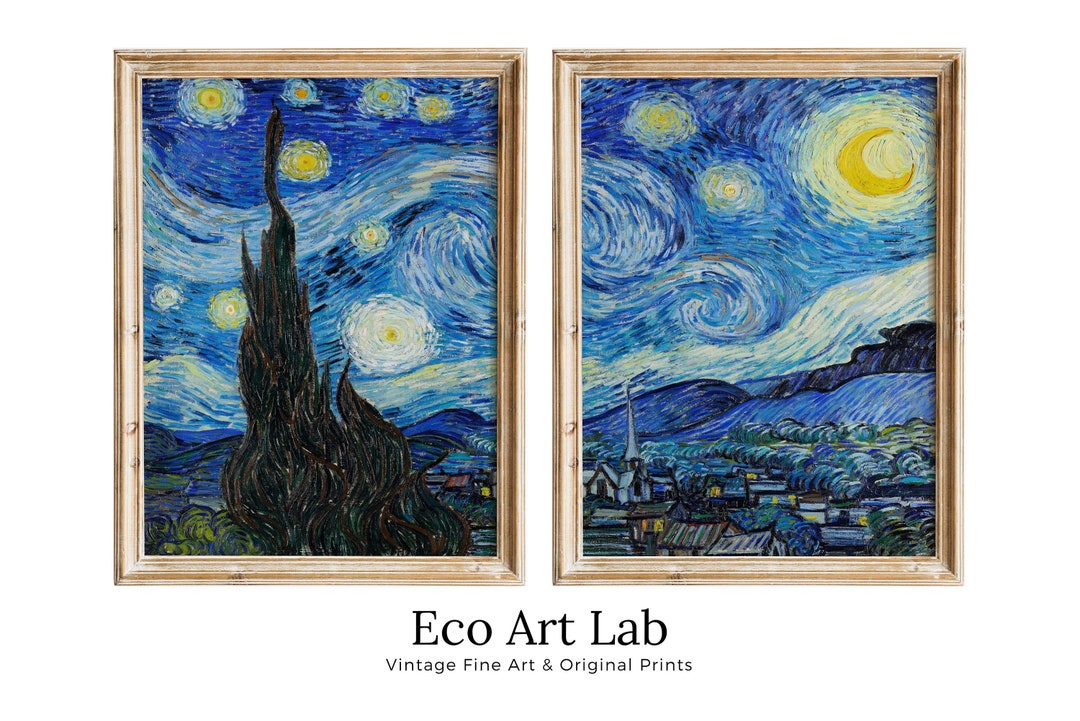 Starry Night by Vincent Van Gogh. Set of 2 Prints. Printable Famous ...