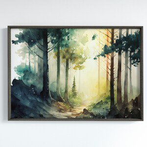 Watercolor Forest Landscape Printable. Printable Wall Art. Colorful ...