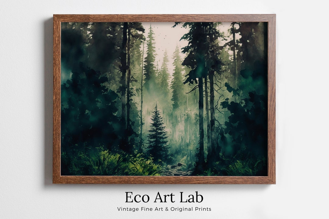 Watercolor Dense Forest Landscape Printable. Printable Wall Art ...