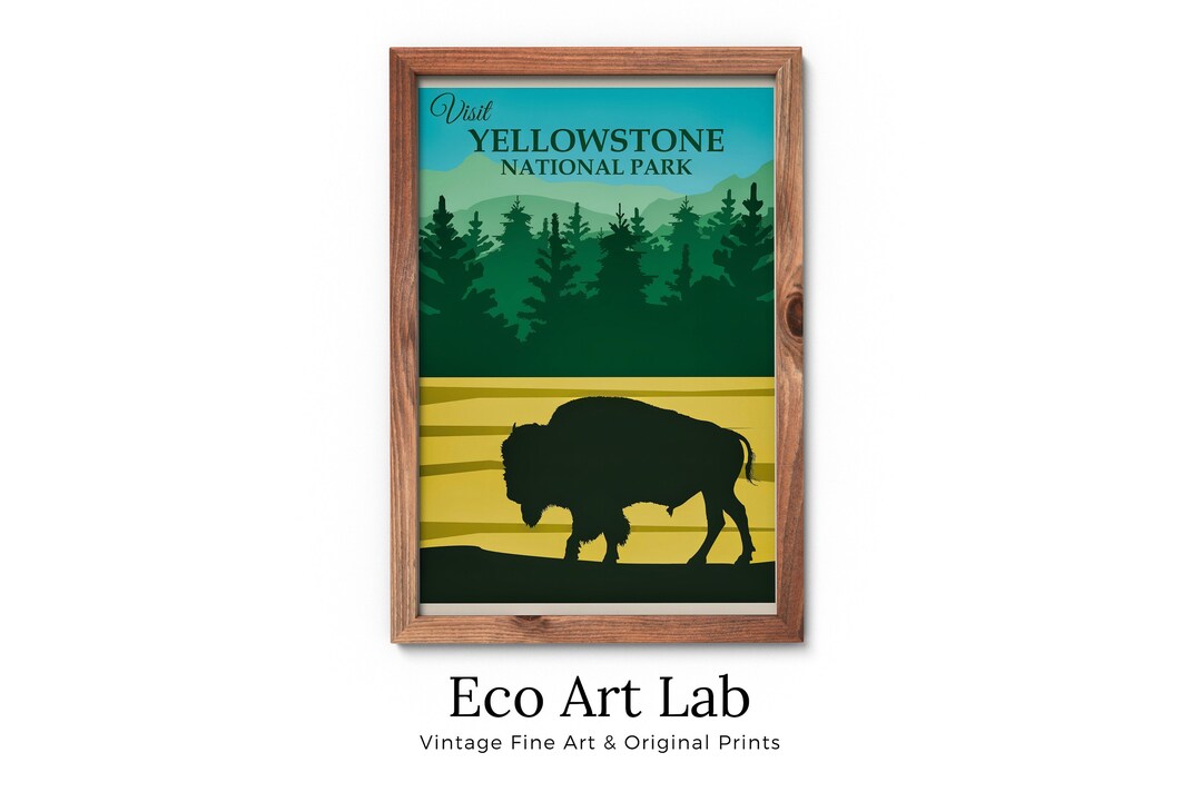 Yellowstone National Park Poster With Bison, Vintage Poster, Travel ...