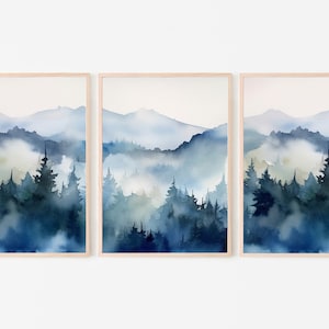 Blue Mountains Wall Art | Abstract Mountain Print Set | 3 Piece Wall ...