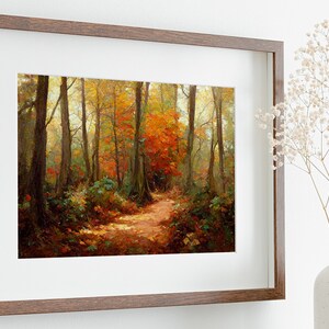 Forest Trail Autumn Landscape Digital Painting. Printable Fall Wall Art ...