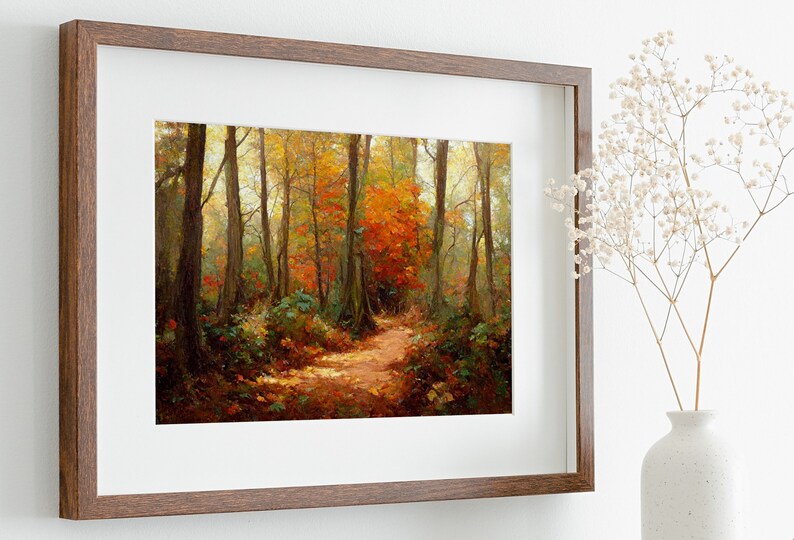 Forest Trail Autumn Landscape Digital Painting. Printable Fall Wall Art ...