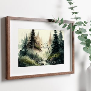 Watercolor Forest Landscape Printable. Printable Wall Art. Digital Art ...