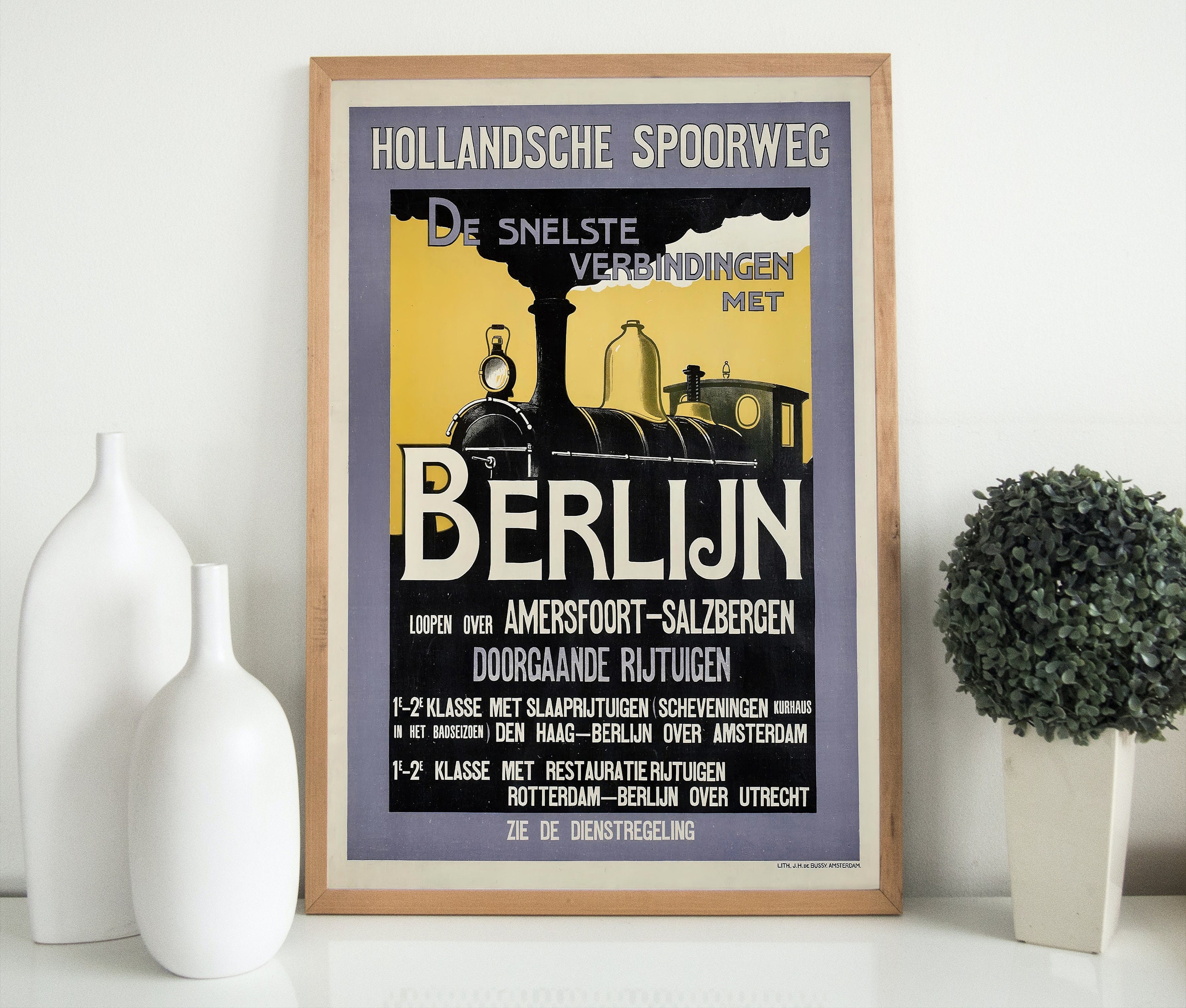 Vintage Dutch Train Retro Travel Poster. Amsterdam and Berlin | Etsy