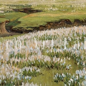 Spring Meadow Landscape Painting. Vintage Landscape Print. Farmhouse ...