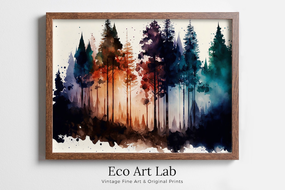 Colorful Forest Trees Watercolor Painting. Printable Wall Art. Nature ...