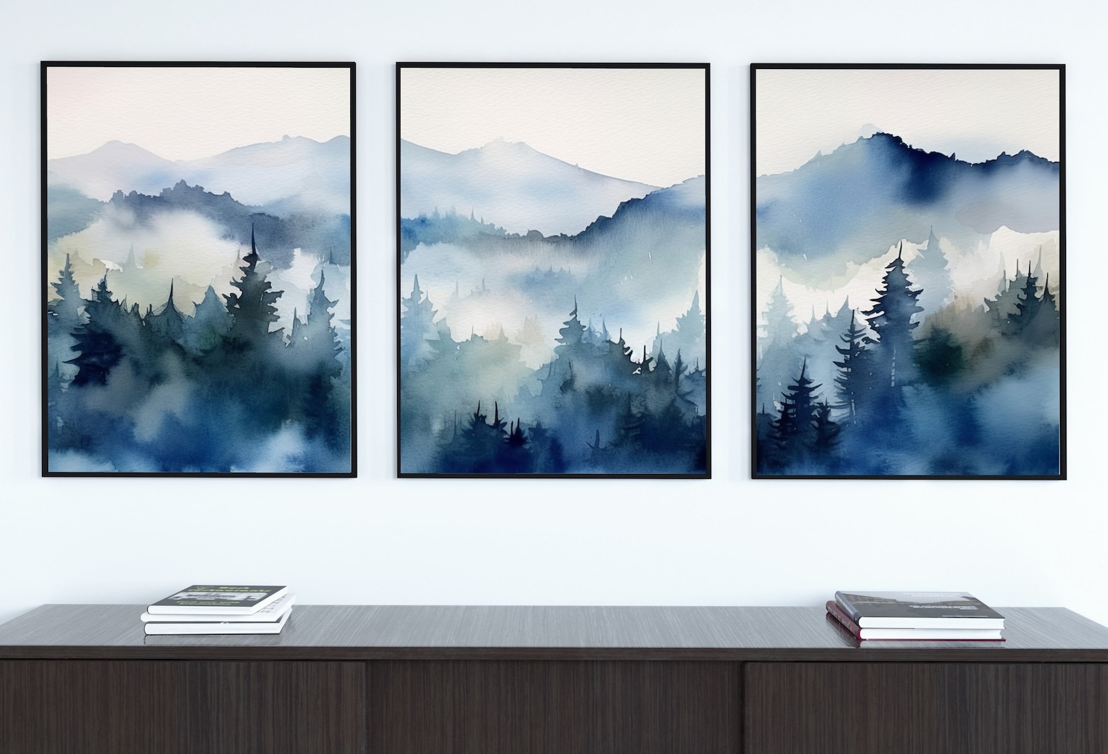 Blue Mountains Wall Art | Abstract Mountain Print Set | 3 Piece Wall ...