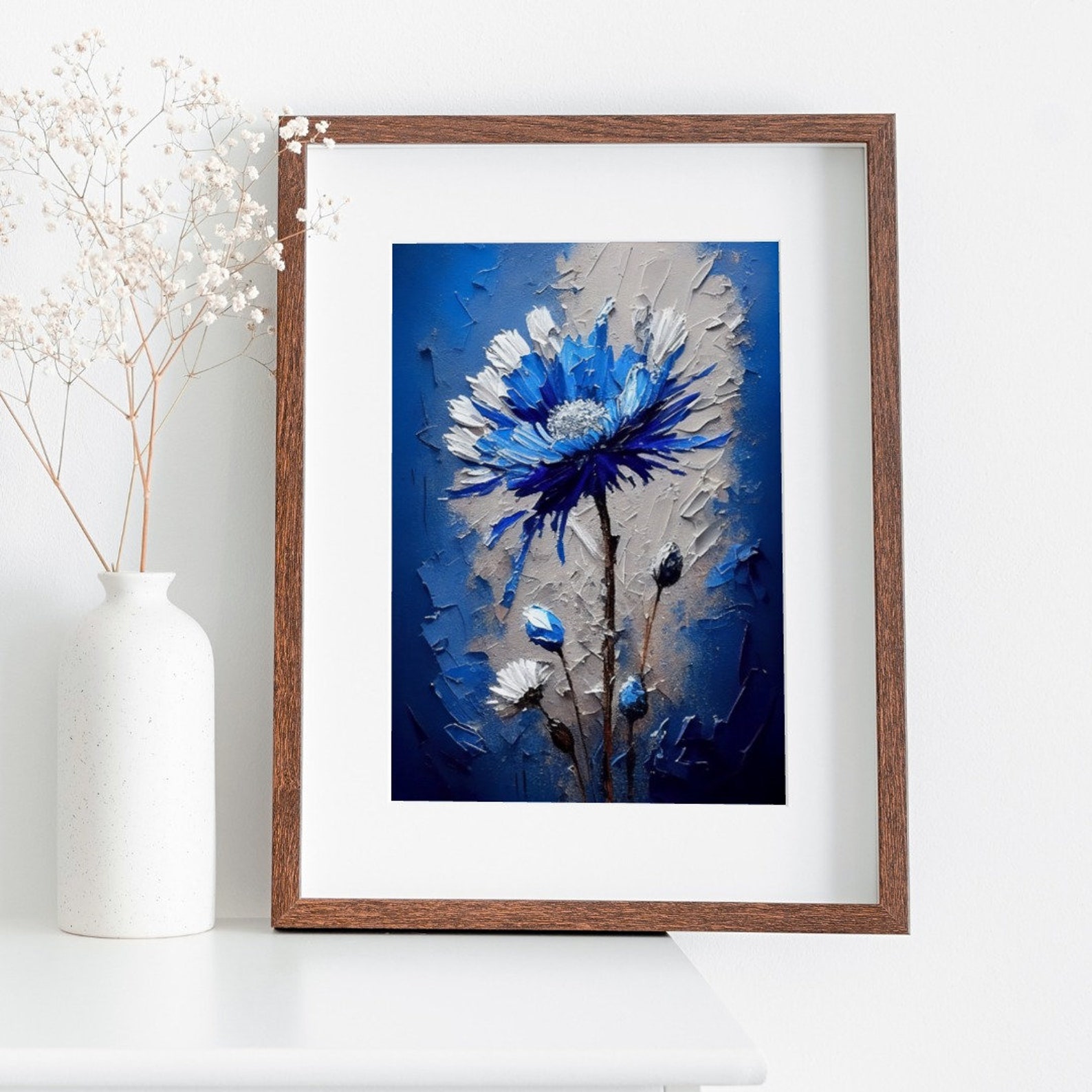 Blue Flower Print. Abstract Flower Printable Wall Art. Texture Modern ...