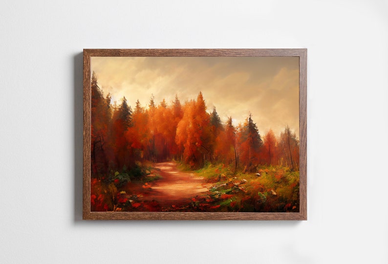 Forest Trail in the Fall Landscape Painting, Printable Wall Art. Nature ...