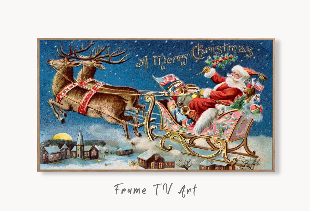 Samsung Frame TV Art 4K Vintage Santa Sleigh and Reindeer in Sky ...