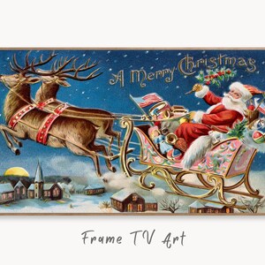 Samsung Frame TV Art 4K Vintage Santa Sleigh and Reindeer in Sky ...