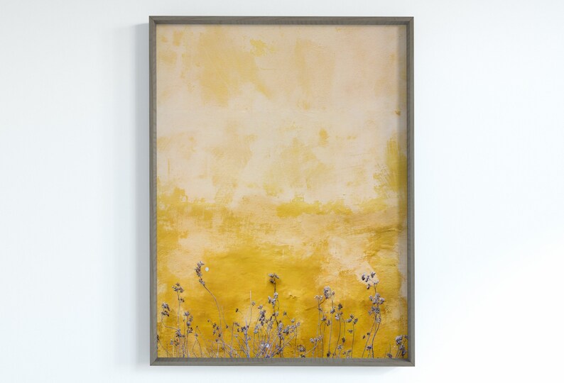 Minimalist Yellow Wall Texture With Flowers Printable Wall Art. Instant ...