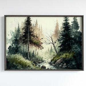 Watercolor Forest Landscape Printable. Printable Wall Art. Digital Art ...