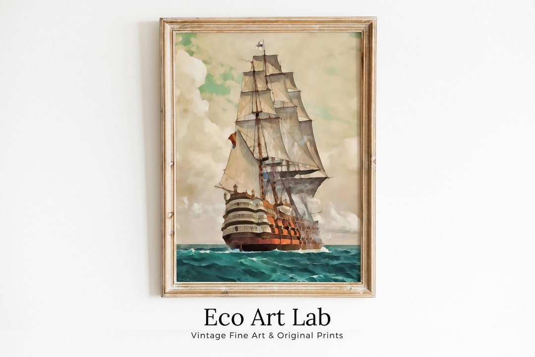 Old Sailing Ship at Full Sail. Printable Wall Art. Digital Print ...