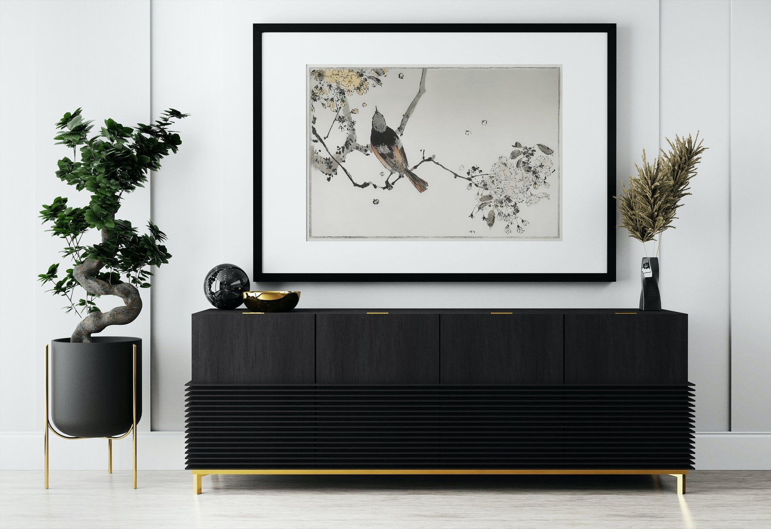 Swallow Bird on Branch Vintage Japanese Painting. Japanese Wall Art ...