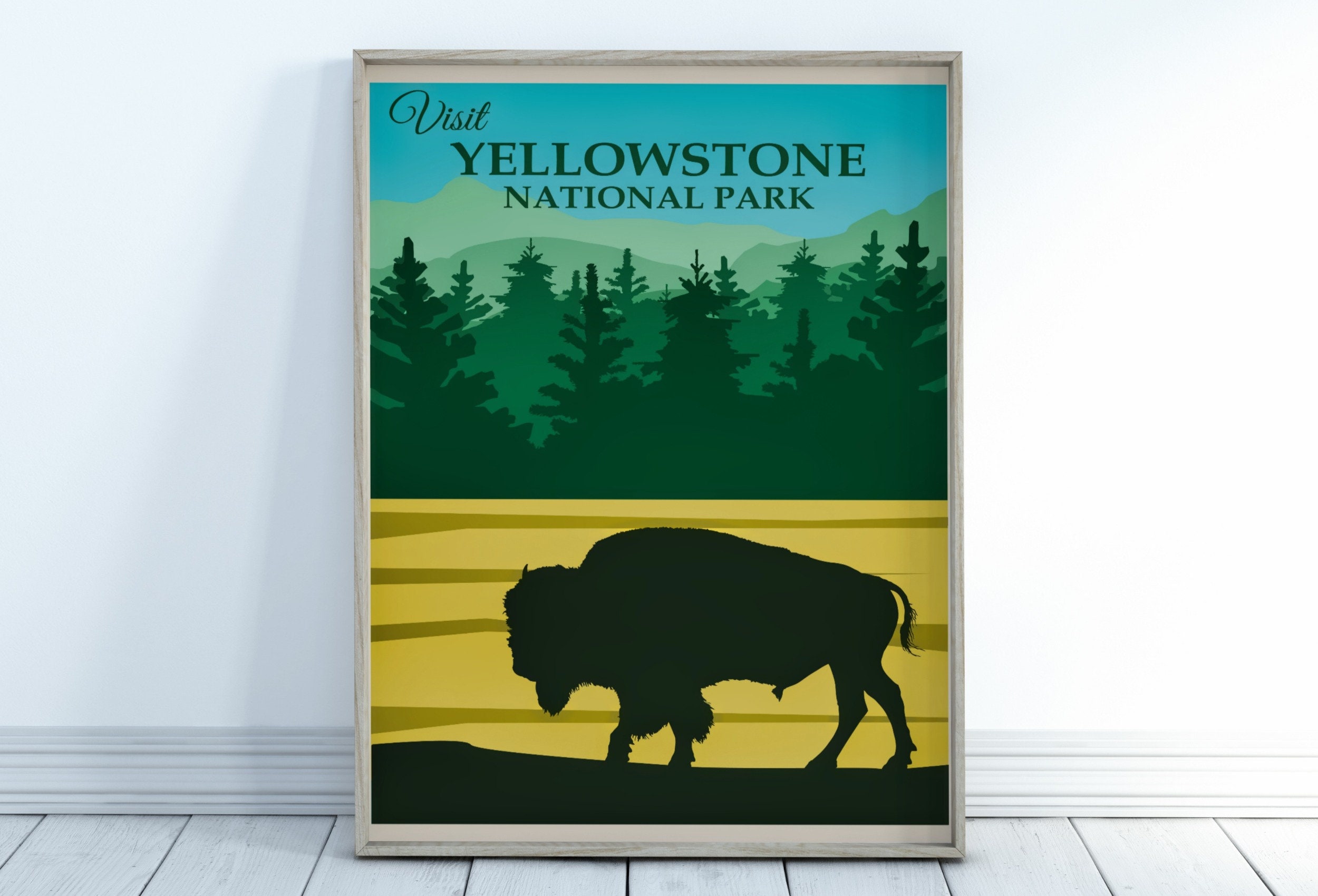 Yellowstone National Park Poster With Bison Vintage Poster - Etsy