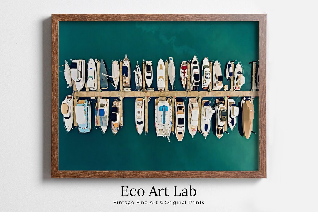 Boats in a Harbor Printable Wall Art. Aerial View Print Nautical Wall ...