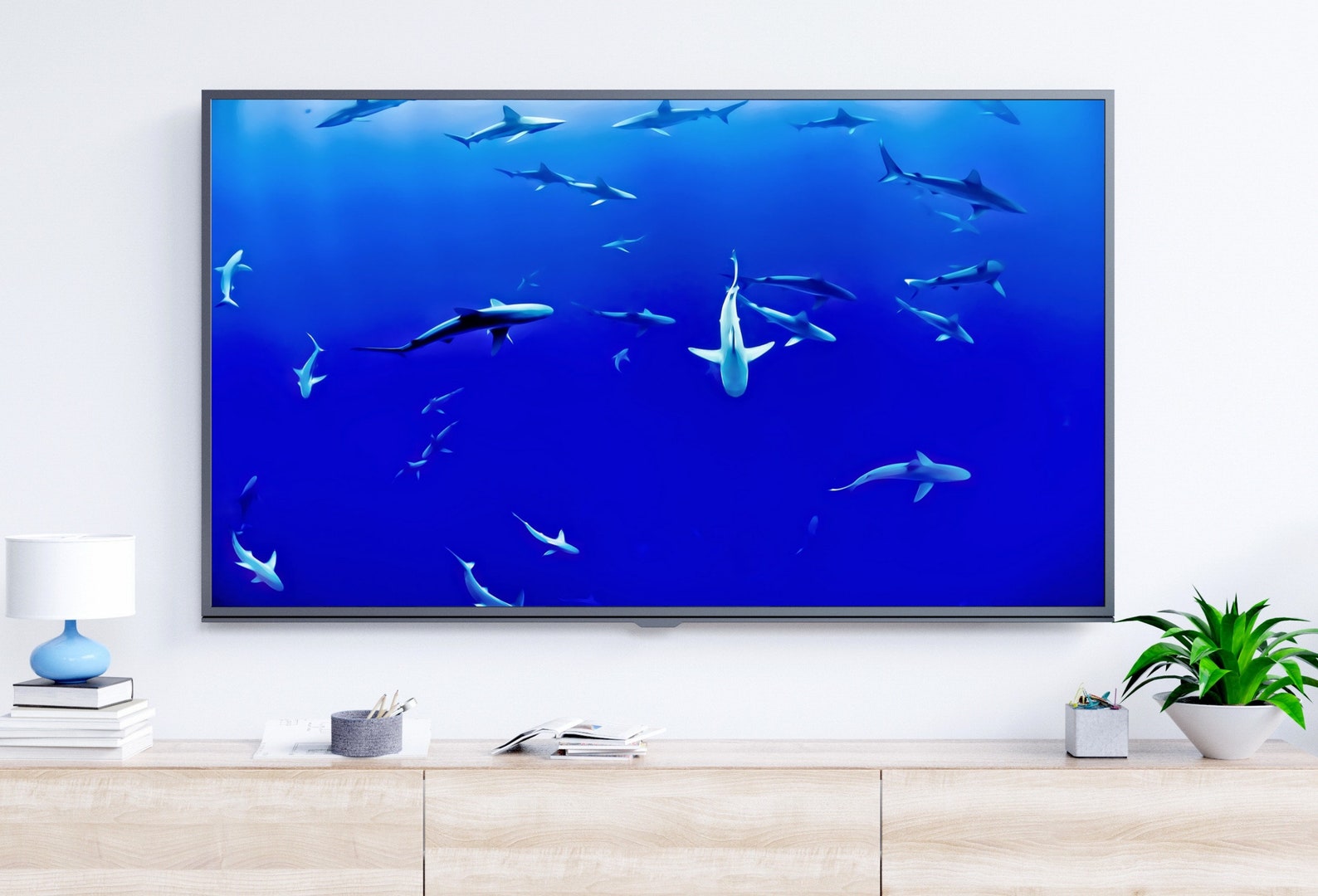 Sharks in Deep Blue Water Frame TV Art Digital Download, Art for Tv ...
