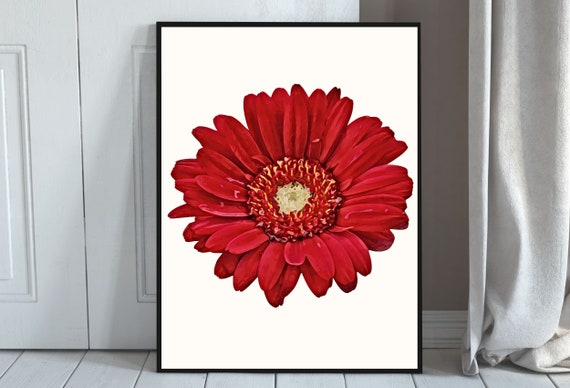 Red Daisy Flower Painting Printable Wall Art Daisy Flower | Etsy