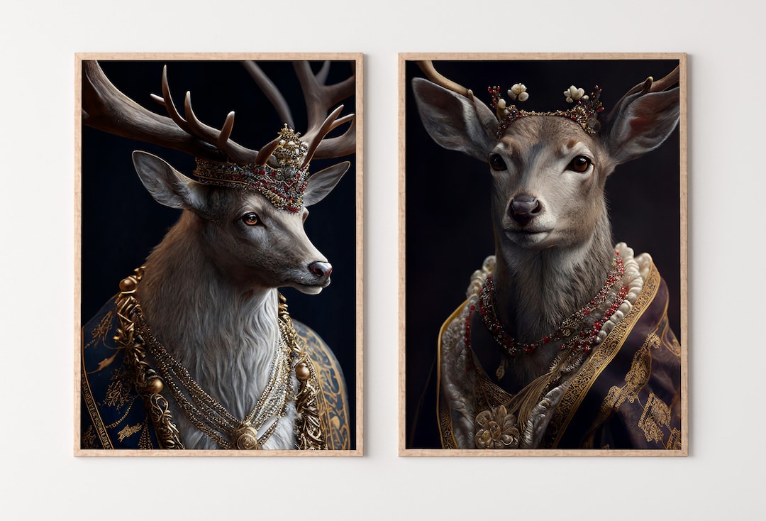 King & Queen Deer Set of 2 Prints. Digital Painting Printable Wall Art ...