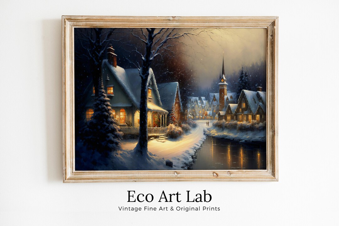 Vintage Style Winter Village. PRINTABLE Christmas Winter Art. Winter ...