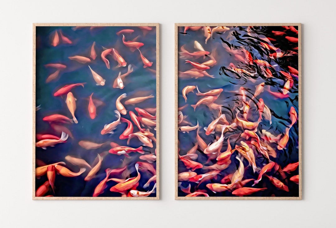 Koi Fish Wall Art Set of 2 Prints, Koi Fish Print Wall Art Set, Instant ...