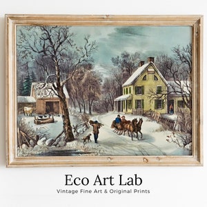 Vintage American Homestead Winter Print. Antique PRINTABLE Painting ...