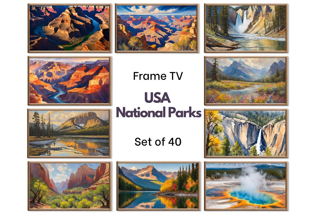 US National Parks Frame TV Art Set of 40. Mountain Wall Art Original ...