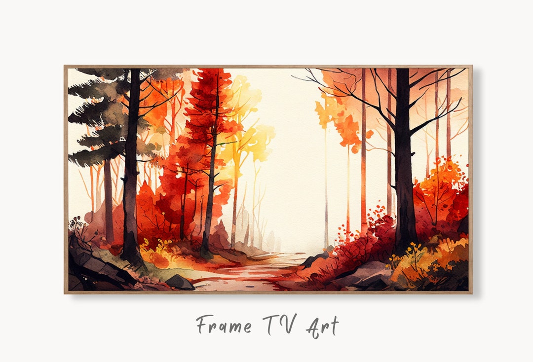 Samsung Frame TV Art 4K Watercolor Fall Forest Landscape Digital ...