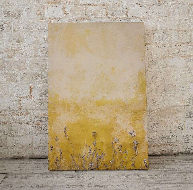 Minimalist Yellow Wall Texture With Flowers Printable Wall Art. Instant ...