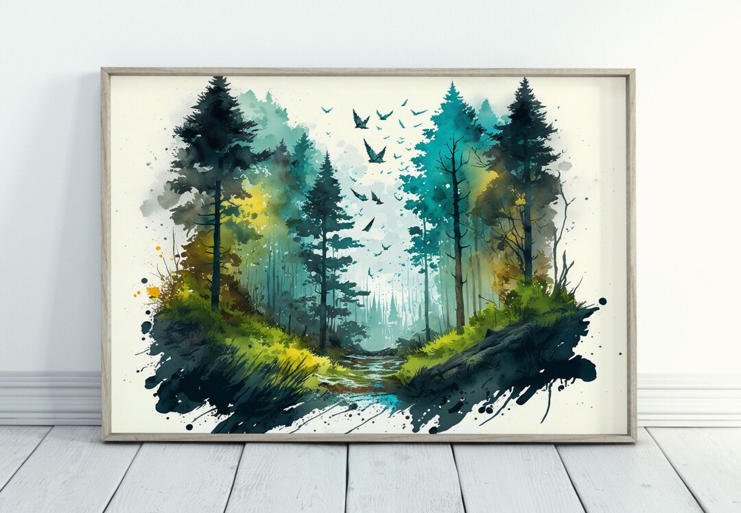 Watercolor Forest Landscape Printable. Printable Wall Art. - Etsy