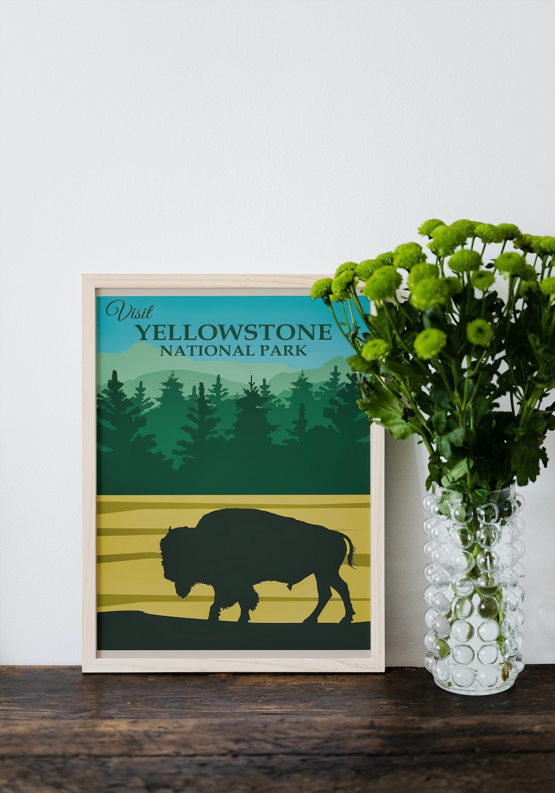 Yellowstone National Park Poster With Bison Vintage Poster - Etsy