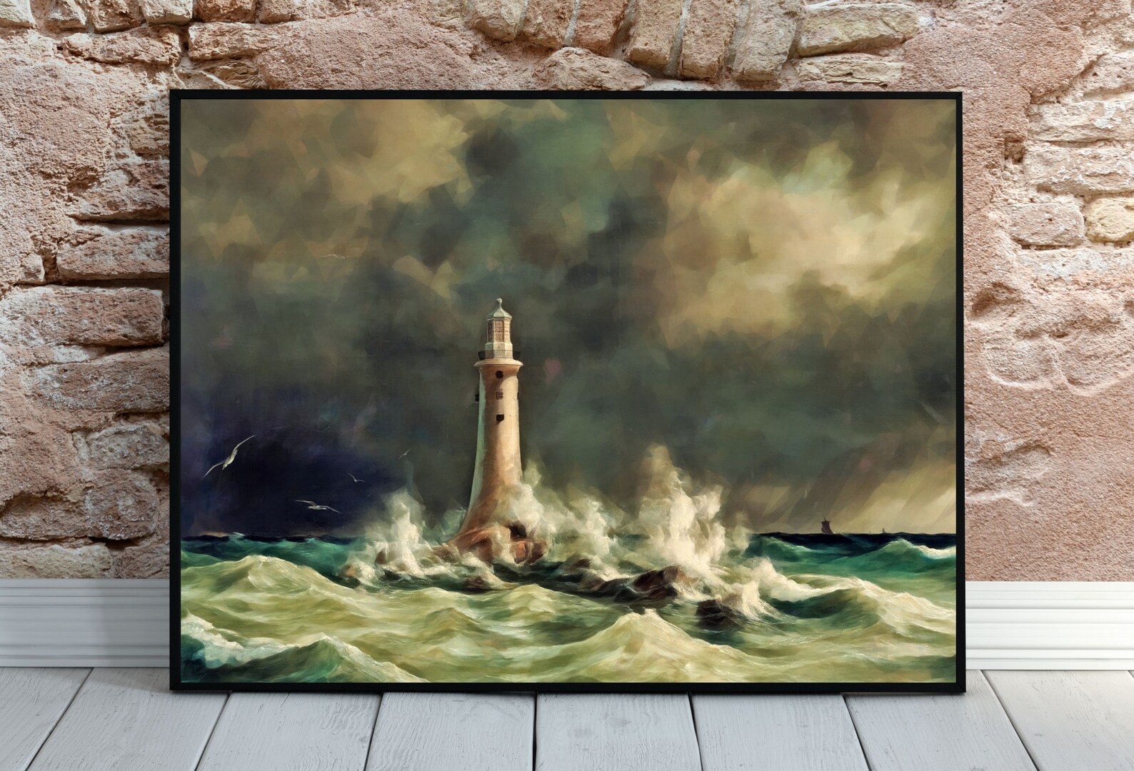Lighthouse in a Storm at Sea Printable Wall Art Lighthouse | Etsy