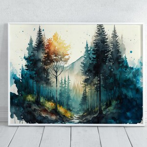 Set of 4 Watercolor Forests Landscape Art. Printable Wall Art. Digital ...