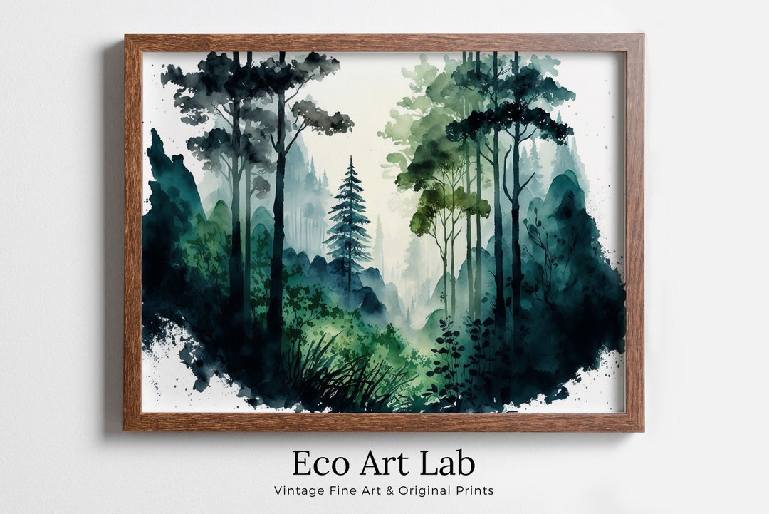 Watercolor Forest Landscape Printable. Printable Wall Art. Green Forest ...