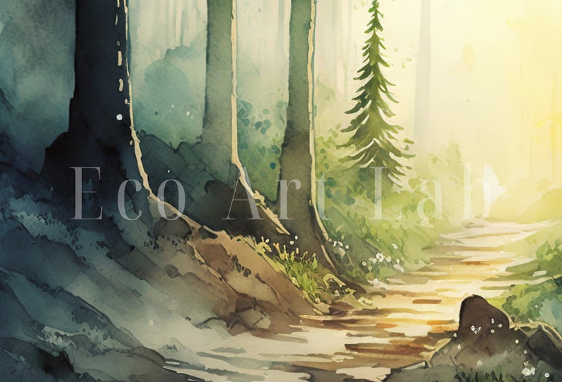 Watercolor Forest Landscape Printable. Printable Wall Art. Colorful ...