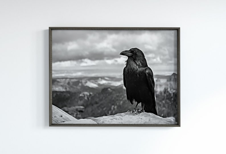 Raven Sitting on Rock Printable Digital Painting. Instant - Etsy