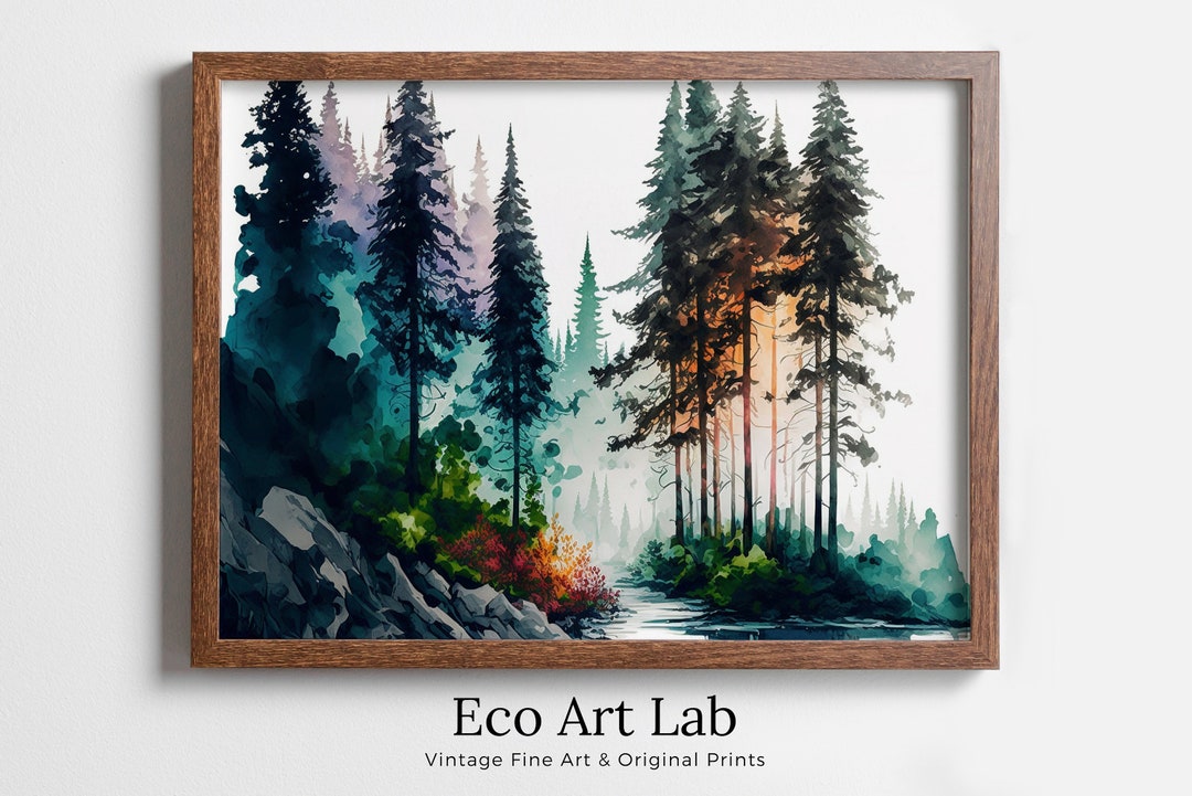 Colorful Forest Trees Painting Print. Printable Wall Art. Nature Decor ...