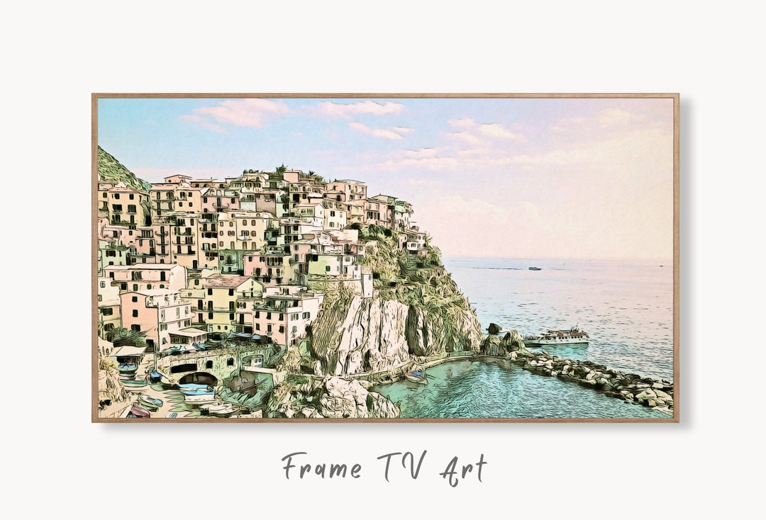 Manarola Italy Wall Art Landschaftsrahmen TV Art. Italien Gemälde ...