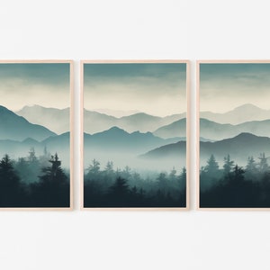 Mountain Print Set of 3. Abstract Landscape Watercolor Mountain. Nature ...