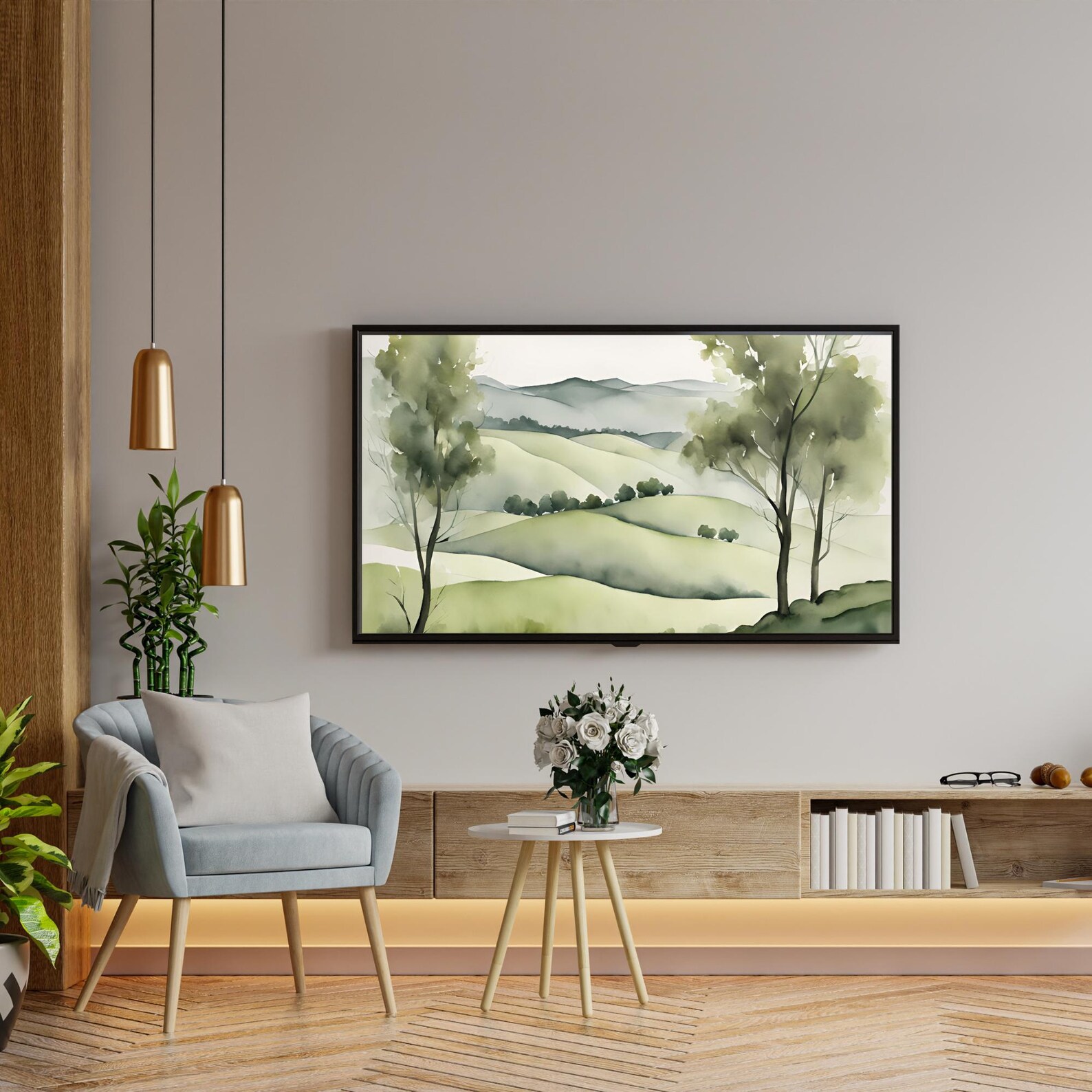 Sage Green Landscape Art for Samsung Frame TV: Watercolor Decor ...