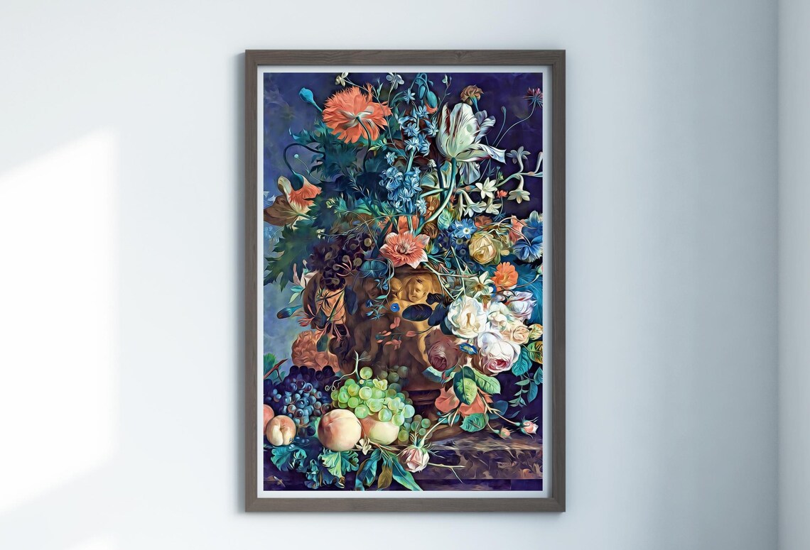 Botanical Still Life Painting Printable Digital Wall Art, Flower Vase ...