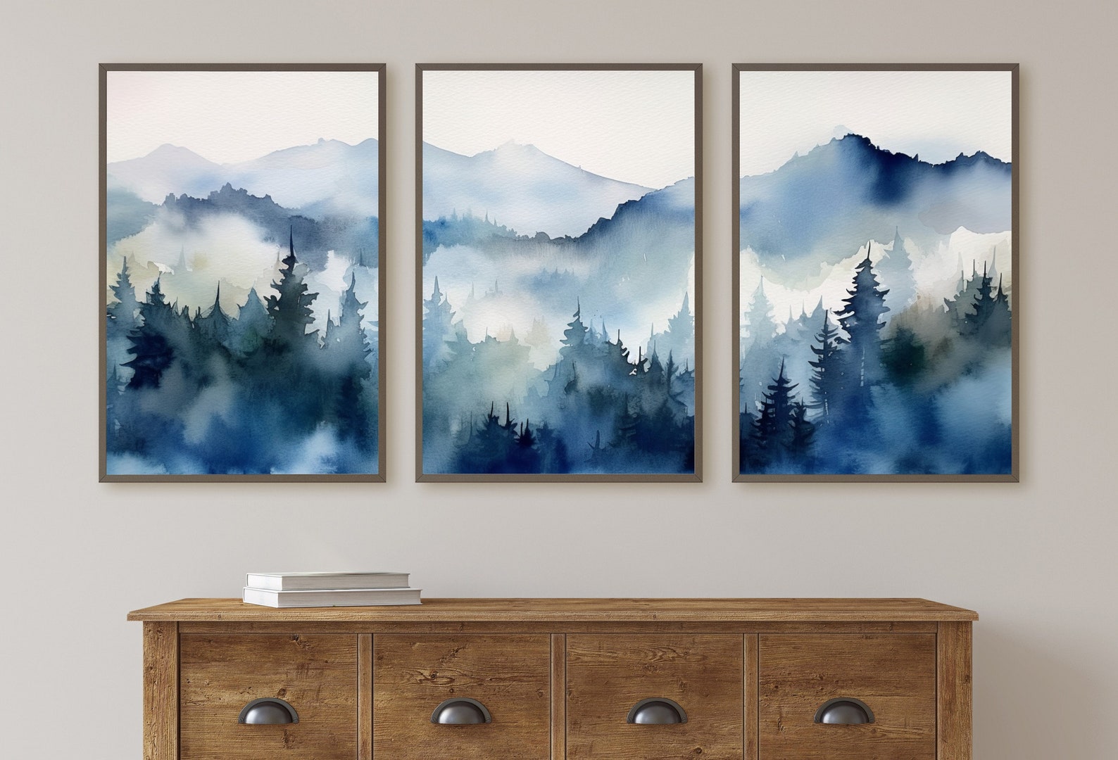 Blue Mountains Wall Art | Abstract Mountain Print Set | 3 Piece Wall ...
