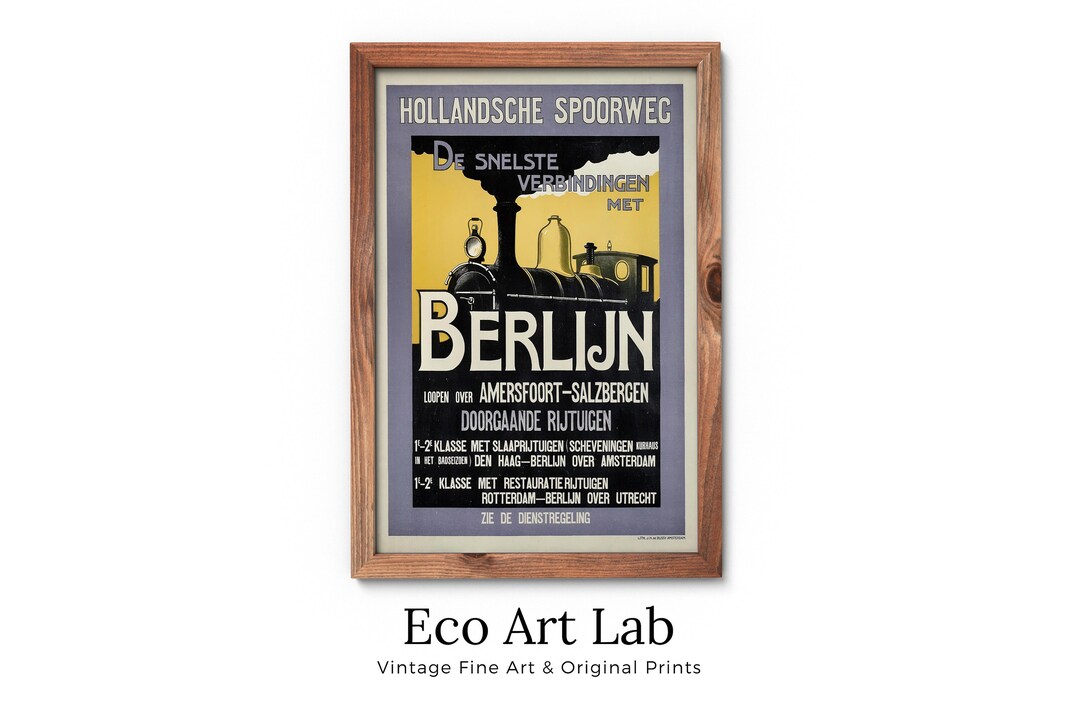 Vintage Dutch Train Retro Travel Poster. Amsterdam and Berlin Travel ...