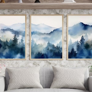 Blue Mountains Wall Art | Abstract Mountain Print Set | 3 Piece Wall ...